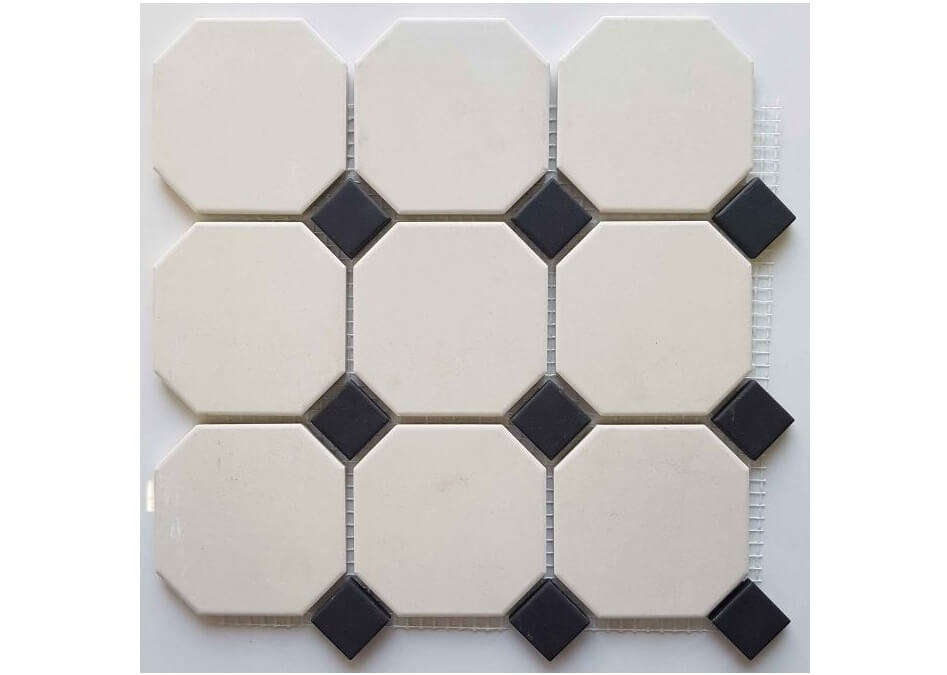 Напольная плитка TopCer Octagon OCT14-1Ch White Octagon 16/Black Dots 14, 30x30, под мозаику ...