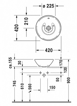 Раковина накладная Duravit Bacino 0325420000, цвет белый купить в КЕРАМ ...