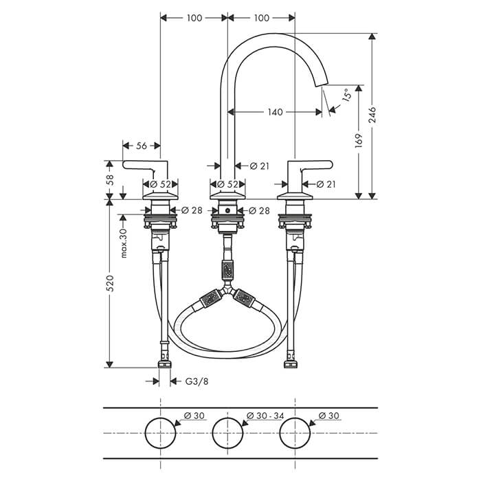 Смеситель для раковины Axor One 48050000, 5.2x24.6, хром купить в ...