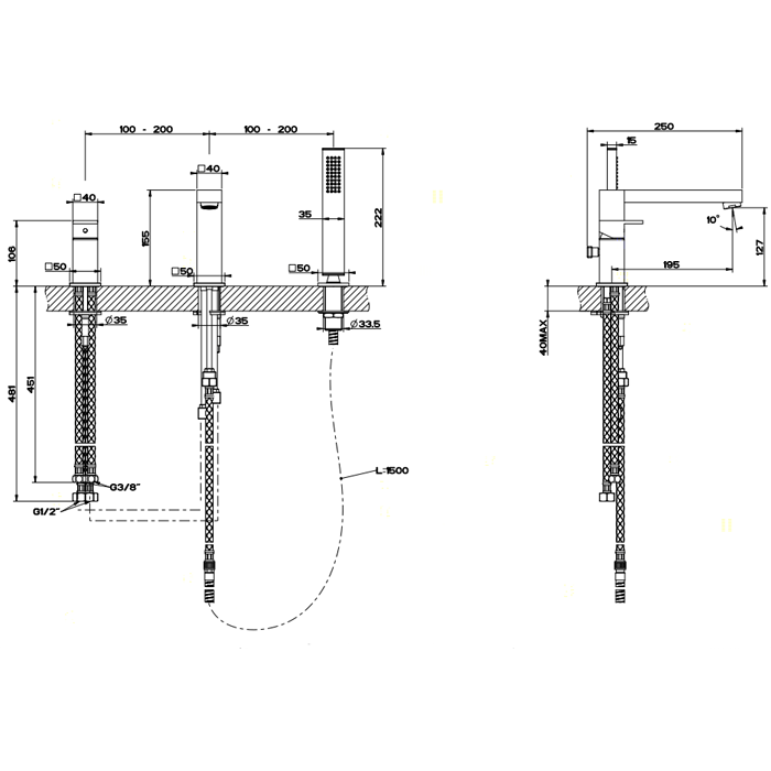 Смеситель на борт ванны Gessi Rettangolo 20037/031 купить в Москве.